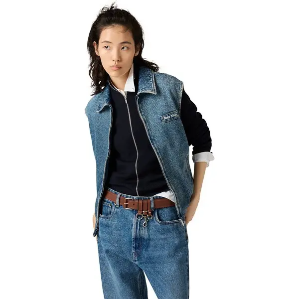 Miu Miu Washed Denim Vest - Navy