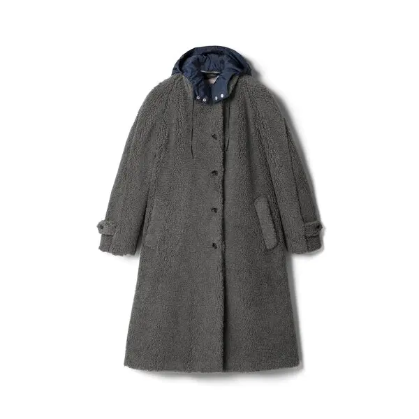 Miu Miu Single-breasted Fleece Coat With Detachable Hood