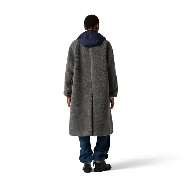Miu Miu Single-breasted Fleece Coat With Detachable Hood
