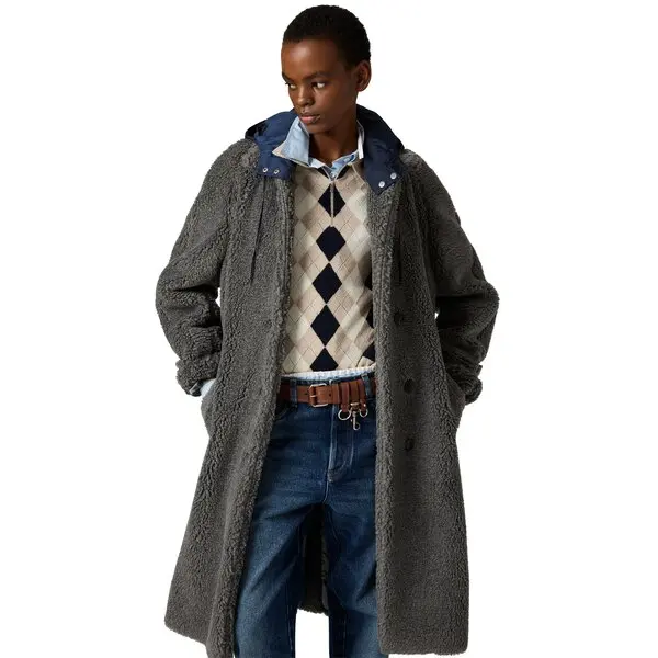 Miu Miu Single-breasted Fleece Coat With Detachable Hood