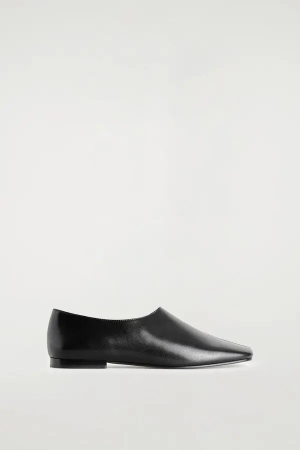 Cos Square-toe Leather Flats - Black