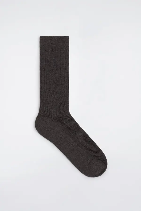 Cos Merino Wool Ribbed-knit Socks - Brown