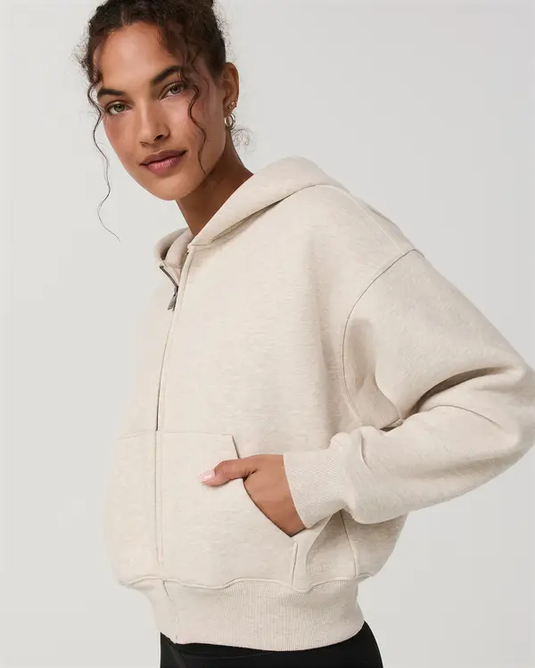 Vuori Restore Essential Full Zip Hoodie - Bone Heather