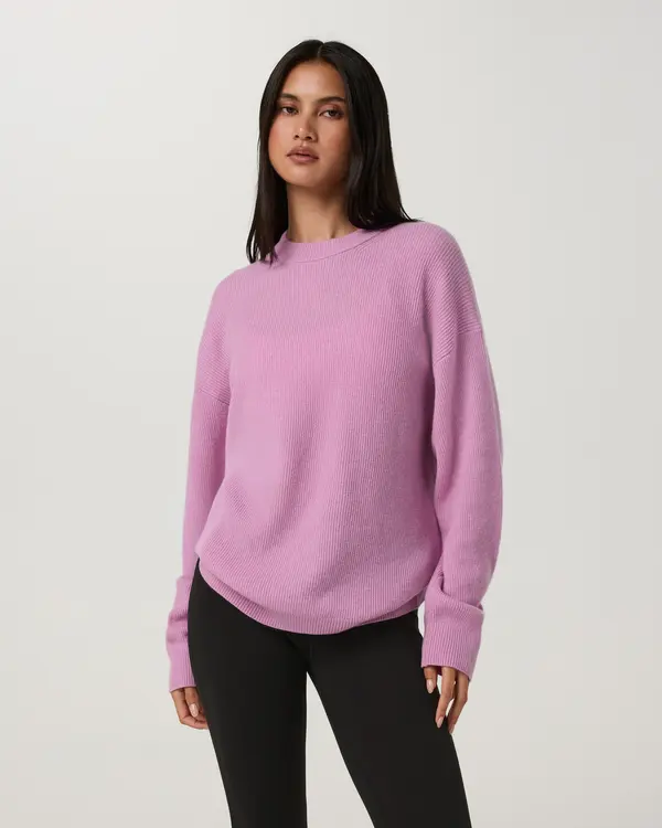 Vuori Milie Cashmere Oversized Rib Crew Neck T-shirt - Light Bloom