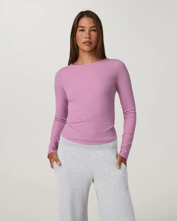Vuori Long Sleeve Pose Subtle Scoop Top - Light Bloom