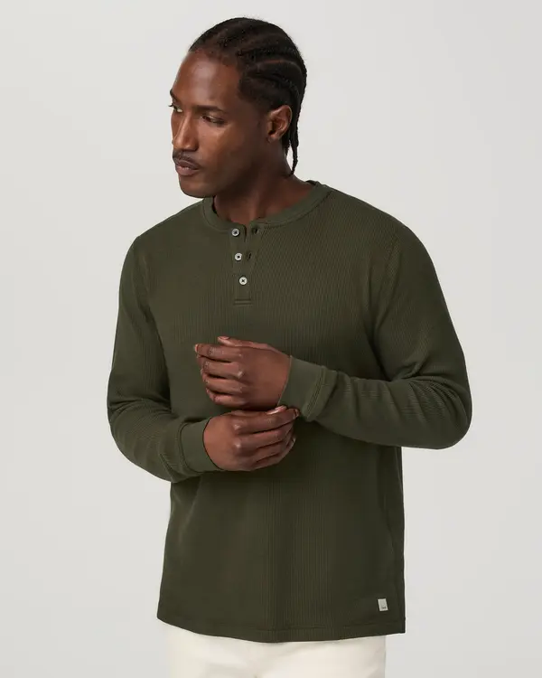 Vuori Waffle Henley Long Sleeve Shirt - Olive