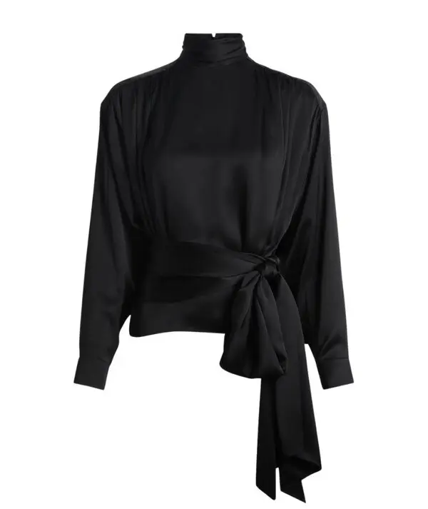 Balmain Silk Satin Blouse With Tie Detail - Black