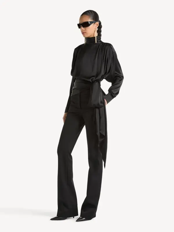 Balmain Silk Satin Blouse With Tie Detail