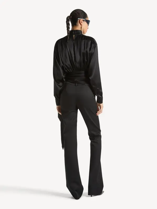 Balmain Silk Satin Blouse With Tie Detail