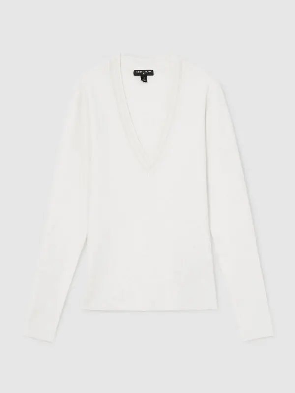 ATELIER Silk-blend Knit V-neck Jumper - Ivory