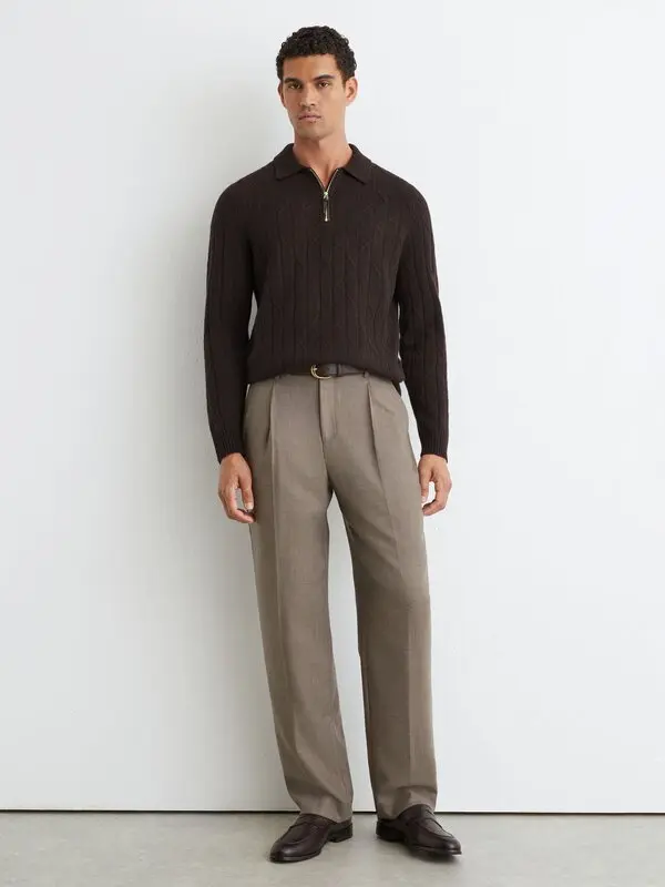 REISS Barstow Wool Stitch-detail Half-zip Polo Jumper