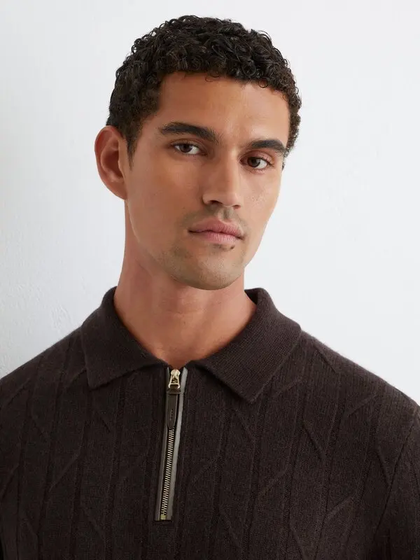 REISS Barstow Wool Stitch-detail Half-zip Polo Jumper