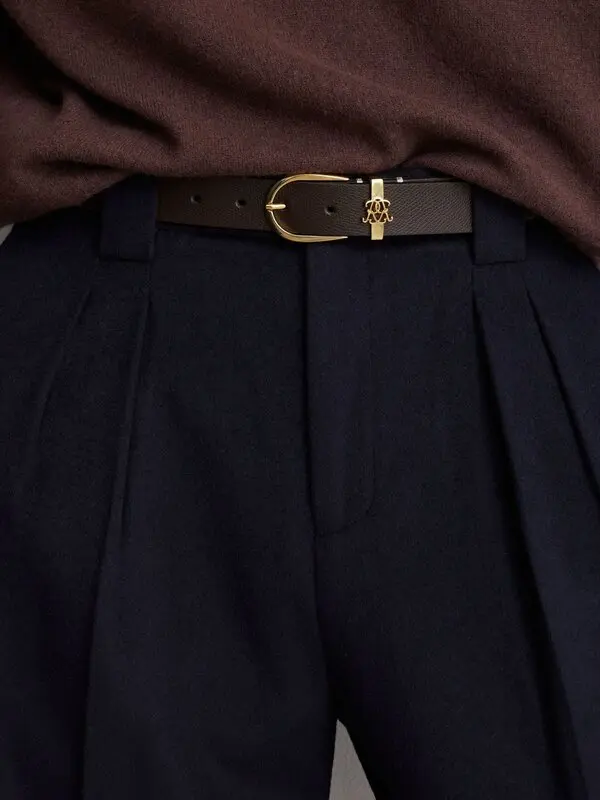 REISS Frederick Grained-leather Belt With Monogram Detail - Dark Brown