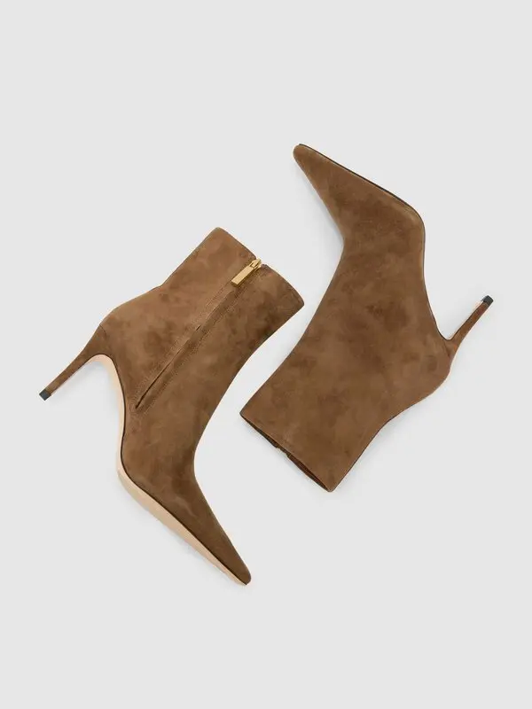 ATELIER Suede Zip Up Heeled Ankle Boots