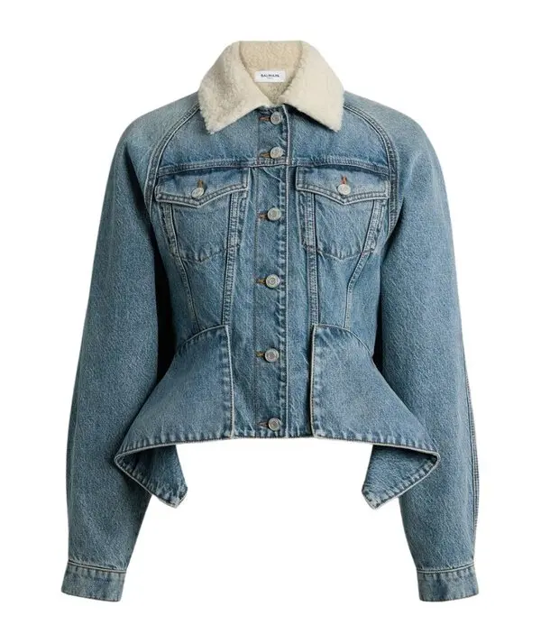 Balmain Denim Signature Jacket With Shearling Collar