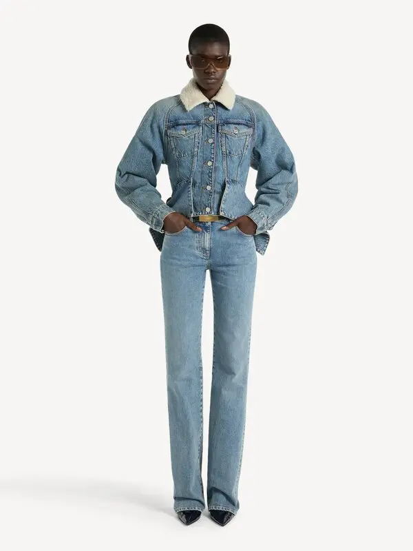 Balmain Denim Signature Jacket With Shearling Collar