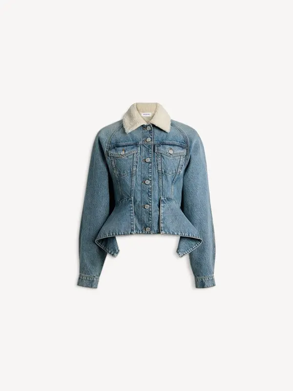 Balmain Denim Signature Jacket With Shearling Collar