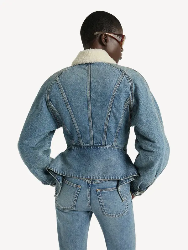 Balmain Denim Signature Jacket With Shearling Collar