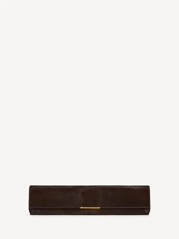 Balmain Long Pony-effect Leather Clutch Bag - Dark Brown