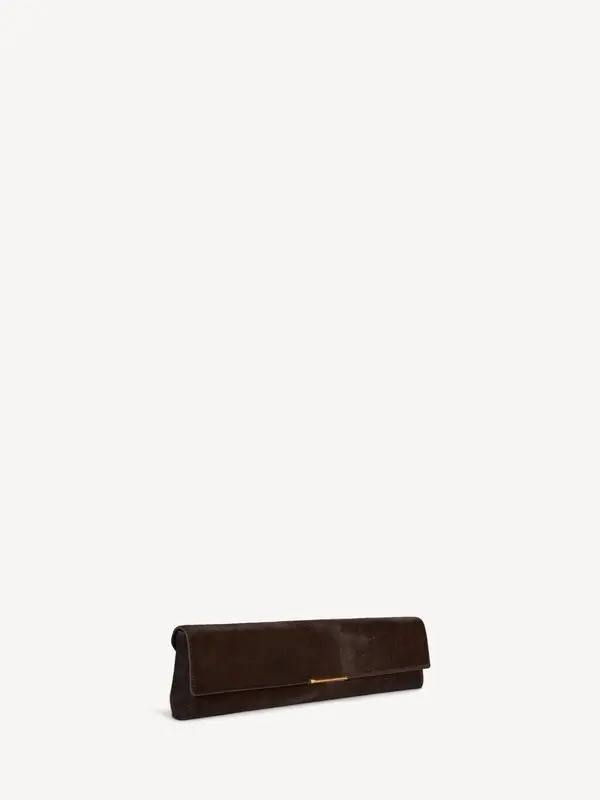 Balmain Long Pony-effect Leather Clutch Bag - Dark Brown