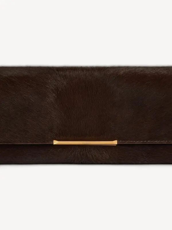 Balmain Long Pony-effect Leather Clutch Bag - Dark Brown