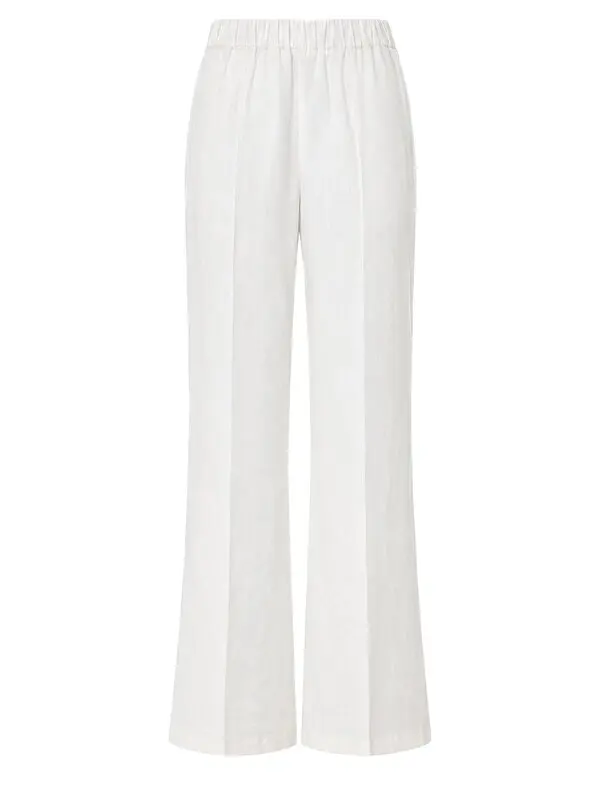 120% Lino Wide Leg Linen Trousers - White