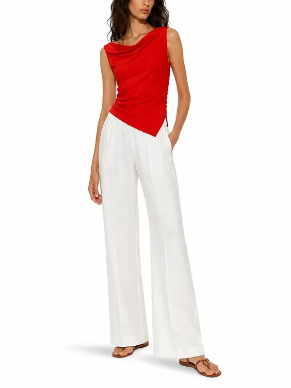 120% Lino Wide Leg Linen Trousers - White