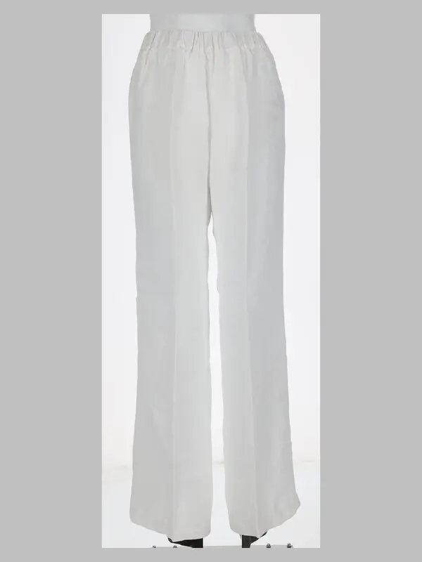 120% Lino Wide Leg Linen Trousers - White