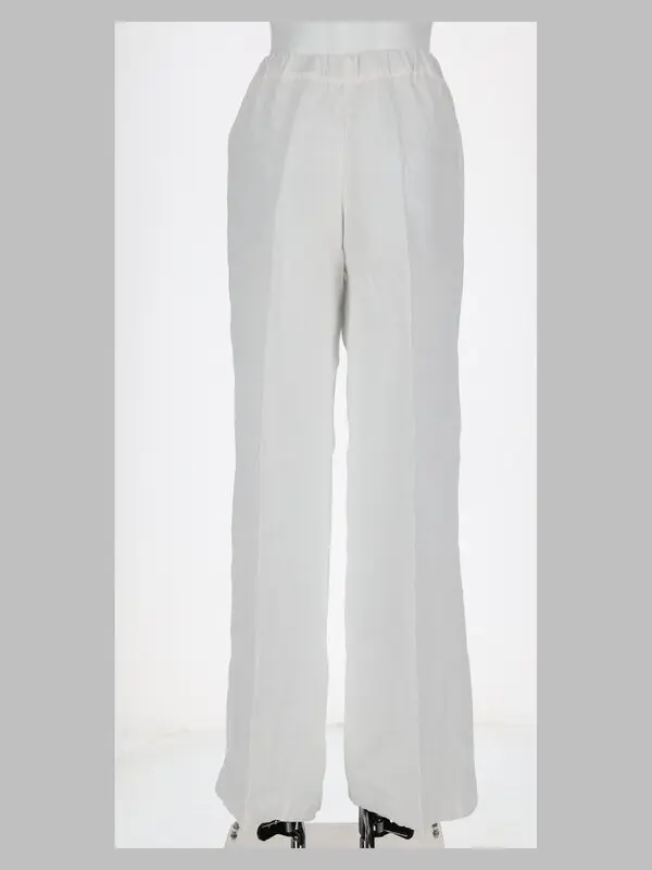 120% Lino Wide Leg Linen Trousers - White