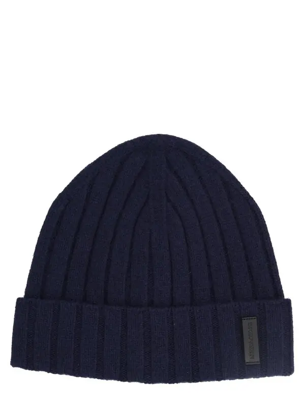 Emporio Armani Ribbed Folded Beanie - Blue