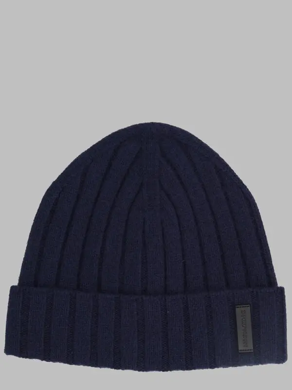 Emporio Armani Ribbed Folded Beanie - Blue