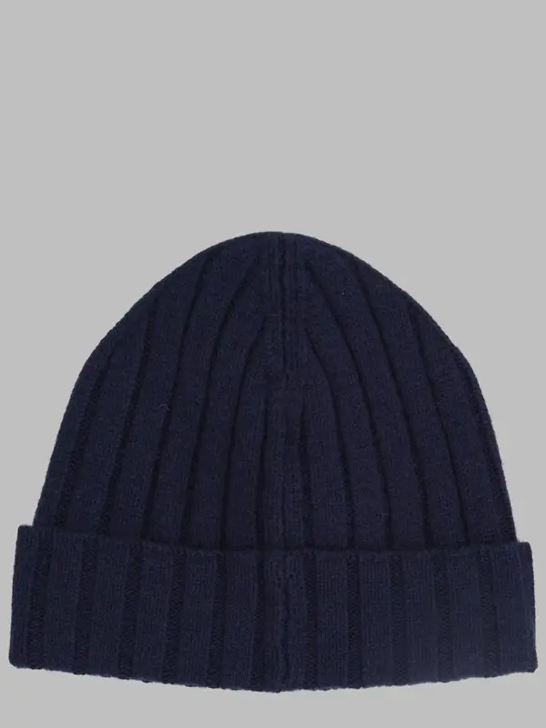 Emporio Armani Ribbed Folded Beanie - Blue