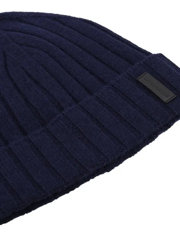 Emporio Armani Ribbed Folded Beanie - Blue