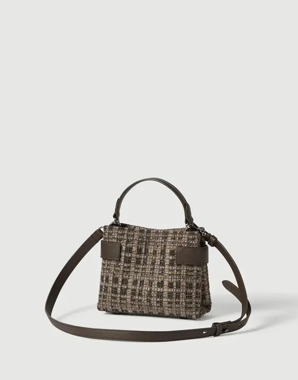 Brunello Cucinelli Essence Small Top-handle Bag In Suede With Precious Check Embroidery