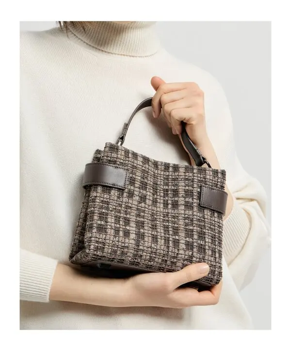 Brunello Cucinelli Essence Small Top-handle Bag In Suede With Precious Check Embroidery