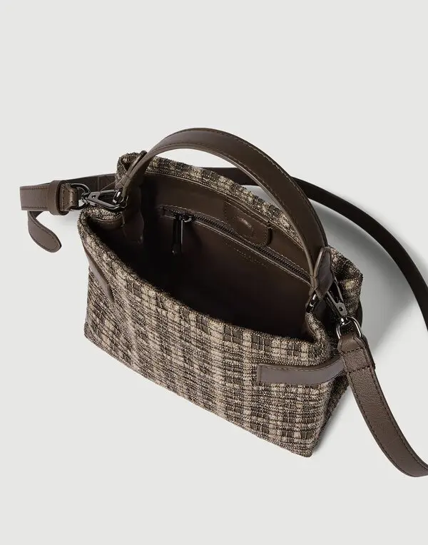 Brunello Cucinelli Essence Small Top-handle Bag In Suede With Precious Check Embroidery