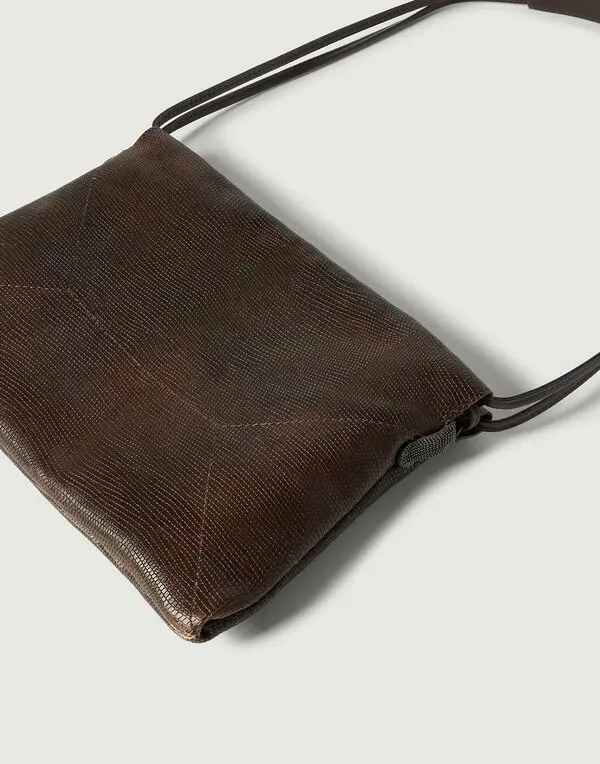 Brunello Cucinelli Lizard-effect Calfskin Pouch Bag - Rust-brown