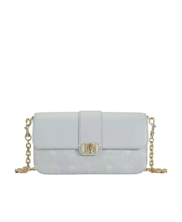 Mcm Logo Buckle Shoulder Bag - Gray