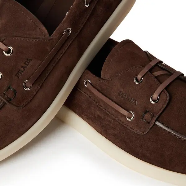 Prada Suede Boat Shoes - Brown