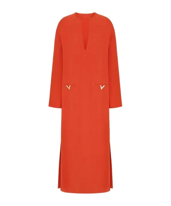 Valentino Garavani V Gold Straight Hem Midi Dress - Orange