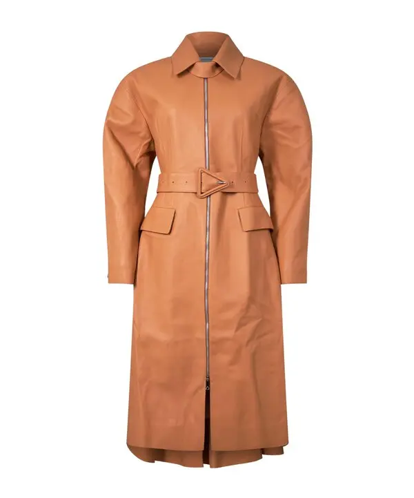 Bottega Veneta Point-collar Leather Long Coat