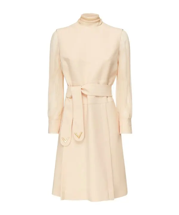 Valentino Garavani Belted Long-sleeved Dress With High Collar