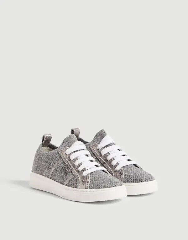 Brunello Cucinelli Knit Sneakers With Lamé Leather And Monili Embellishments