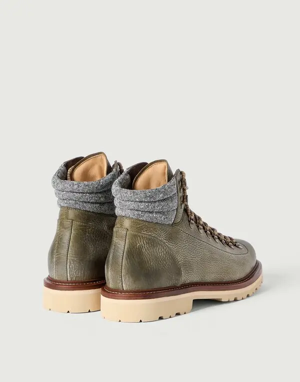 Brunello Cucinelli Lace-up Paneled Leather And Wool Boots - Olive