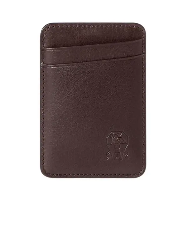 Brunello Cucinelli Grained Leather Magnetic Card Holder - Brown
