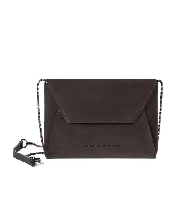 Brunello Cucinelli Duo Pochette In Suede - Pepper