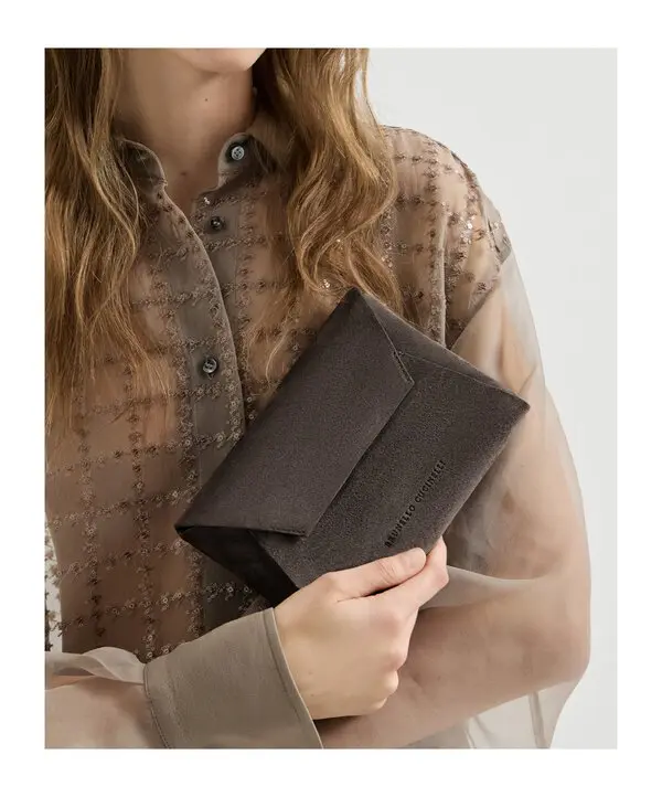 Brunello Cucinelli Duo Pochette In Suede - Pepper