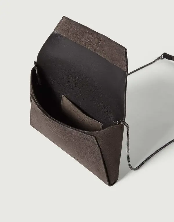 Brunello Cucinelli Duo Pochette In Suede - Pepper