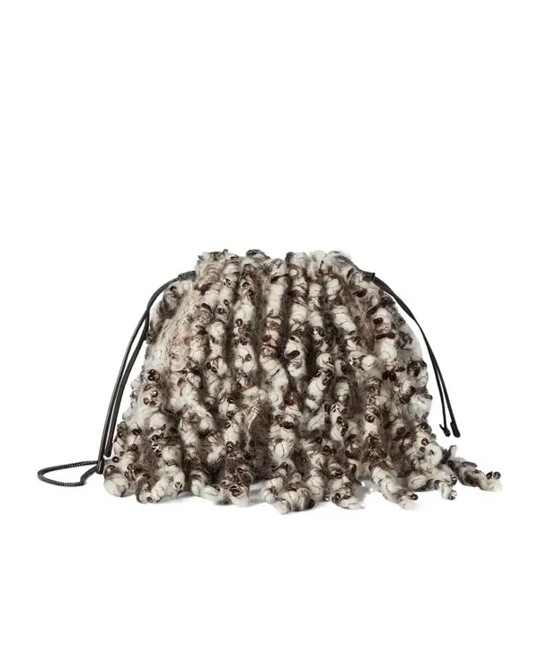 Brunello Cucinelli Dazzling Twist Embroidery Pouch Bag With Precious Chain
