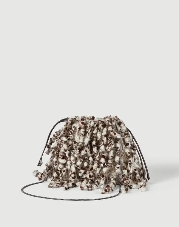 Brunello Cucinelli Dazzling Twist Embroidery Pouch Bag With Precious Chain